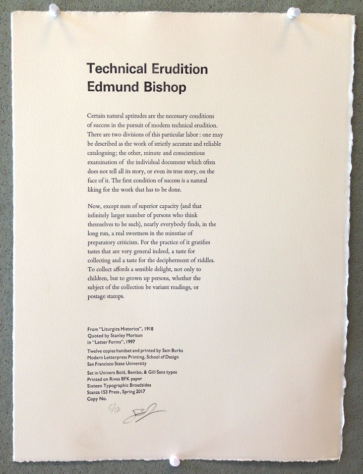 Fourteen typographic broadsides, Spring 2017 – Stanza 153 Press