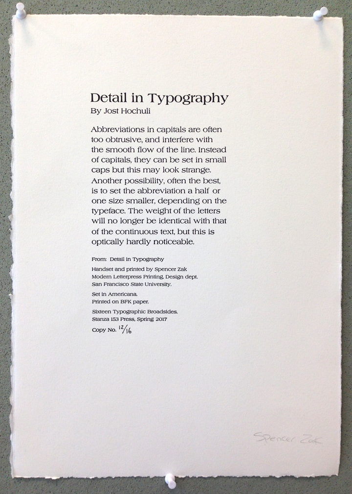 Fourteen typographic broadsides, Spring 2017 – Stanza 153 Press